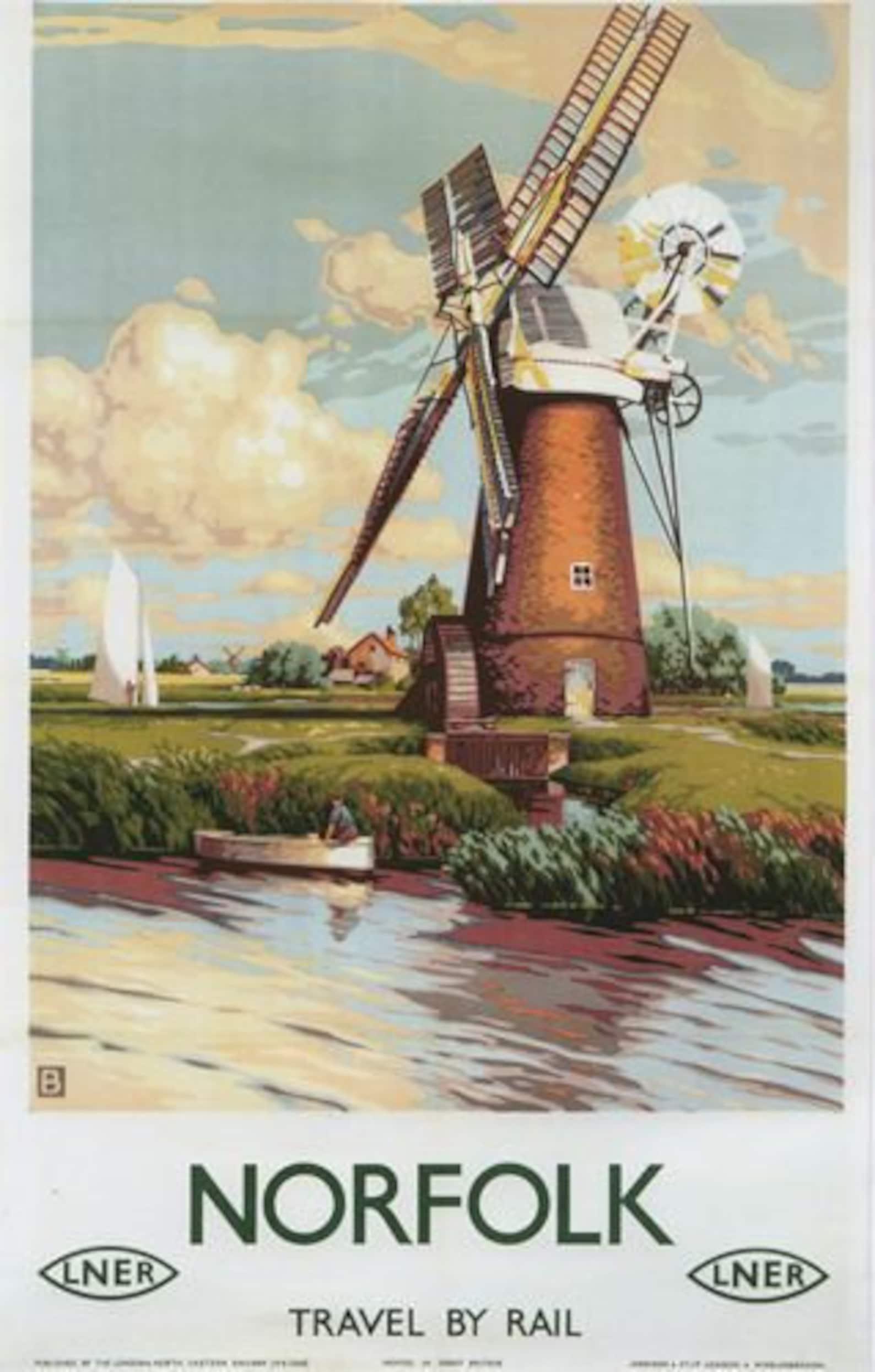 Vintage LNER Norfolk Windmill Railway Poster A3/A2/A1 Print - Etsy