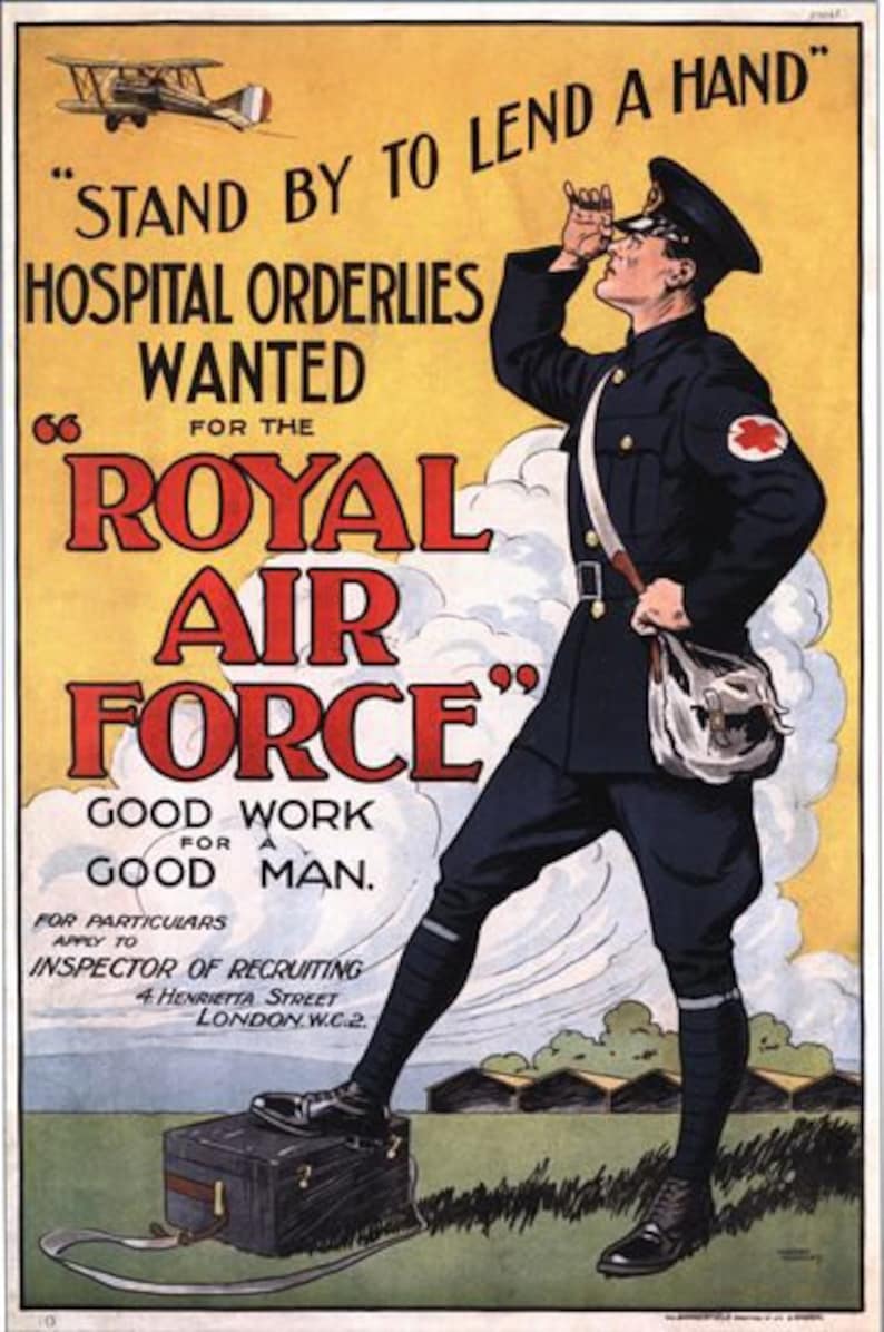 Vintage World War 1 RAF Hospital Orderlies Recruitment Poster A3/A2/A1 ...