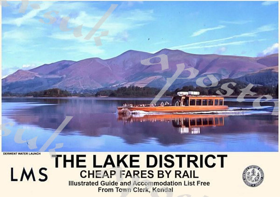 Vintage Style Railway Poster Lake District Derwent Water Launch A3/A2 ...