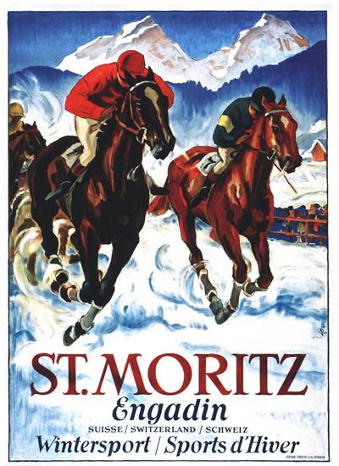 Vintage St Moritz Switzerland Horse Racing Winter Sports Poster A3/A2 ...
