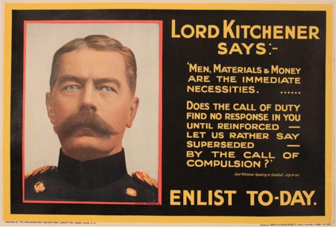 Vintage World War 1 Lord Kitchener Enlist Today Recruitment Poster A3 ...