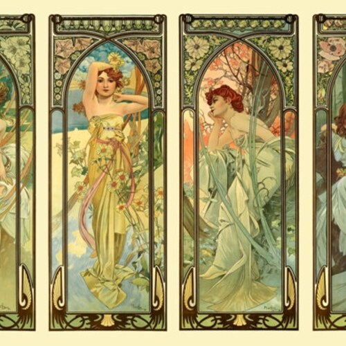 The Four Gemstones Alphonse Mucha Lovely Art Nouveau 4 Panel | Etsy UK