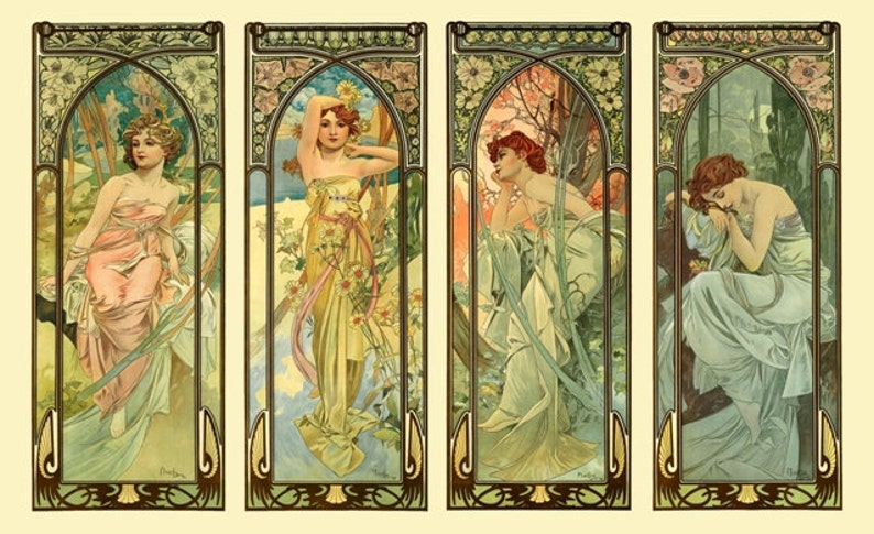 Times of the Day Alphonse Mucha Lovely Art Nouveau 4 Panel - Etsy Canada