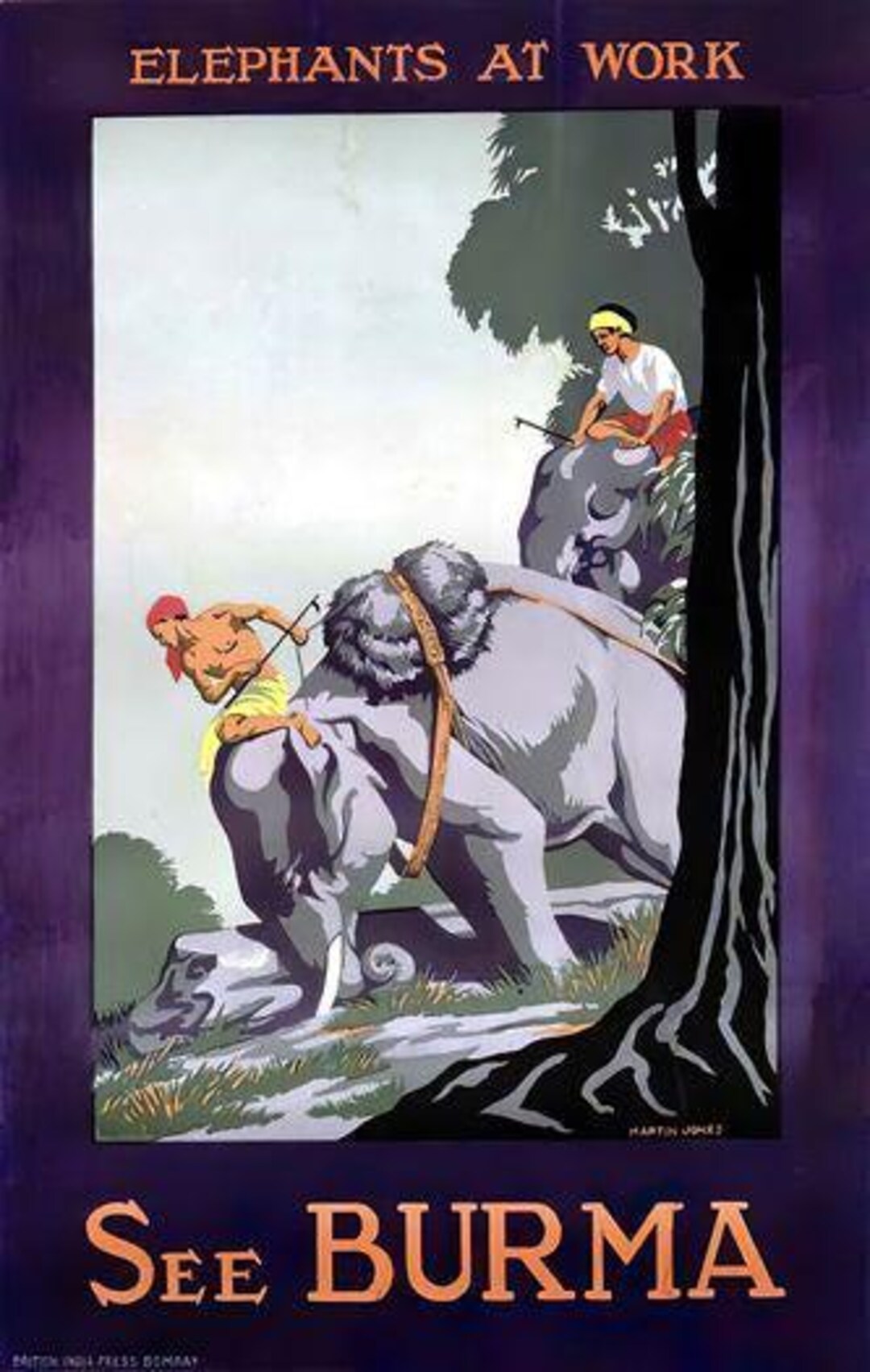 Vintage Burma Elephants Tourism Poster Print A3/A4 - Etsy