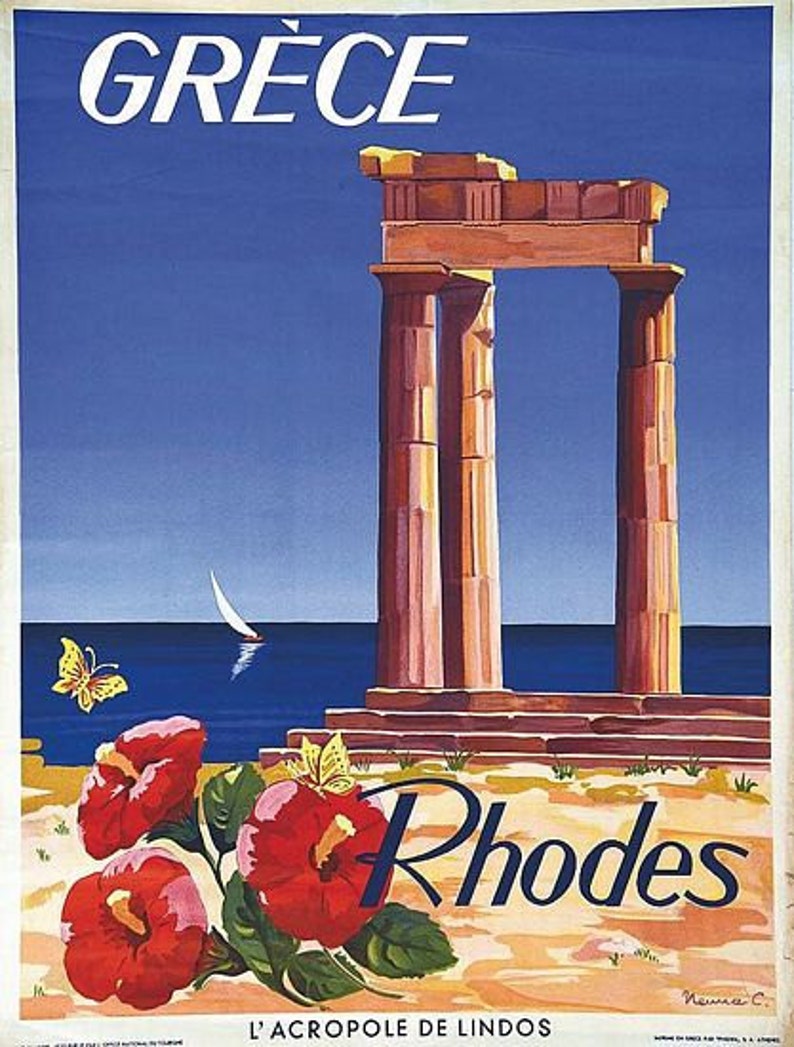 Vintage Acropolis of Lindos Rhodes Greece Tourism Poster A3 - Etsy
