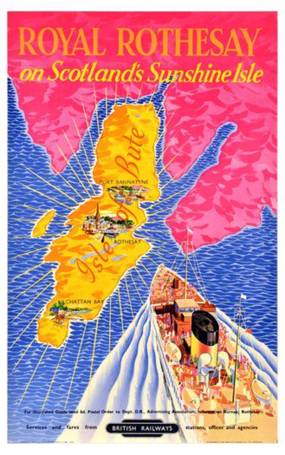 Vintage British Rail Rothesay Scotland's Sunshine Isle Railway Poster ...