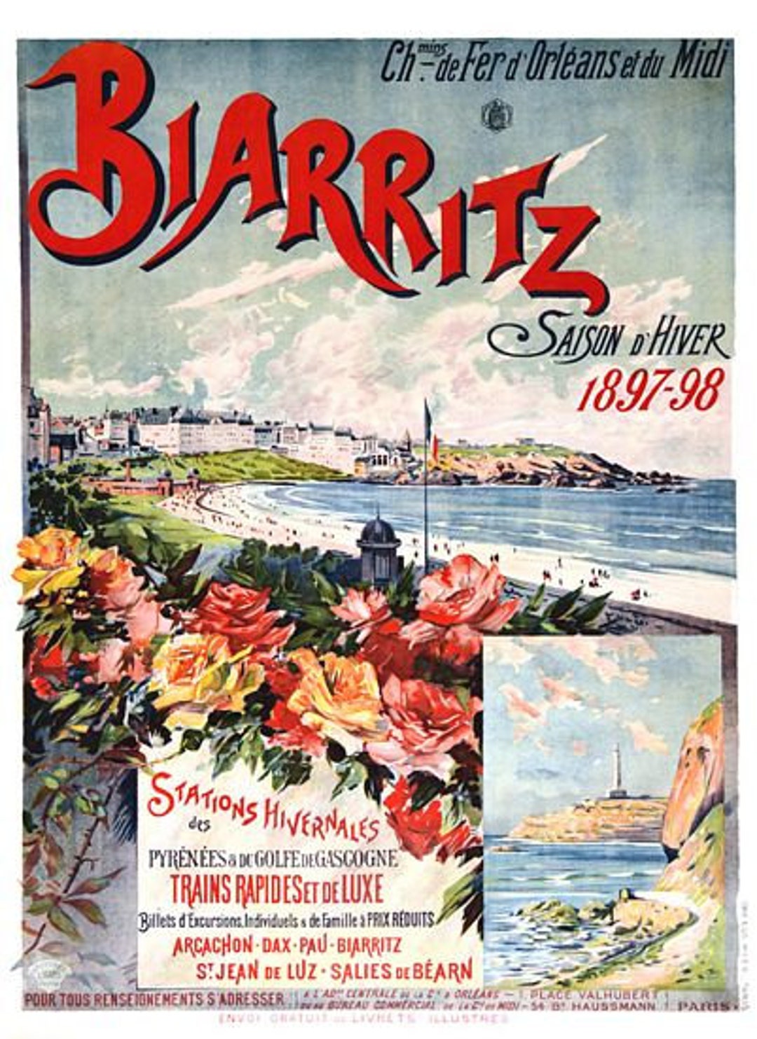 Vintage 1897 Biarritz France Tourism Poster A3 Print - Etsy