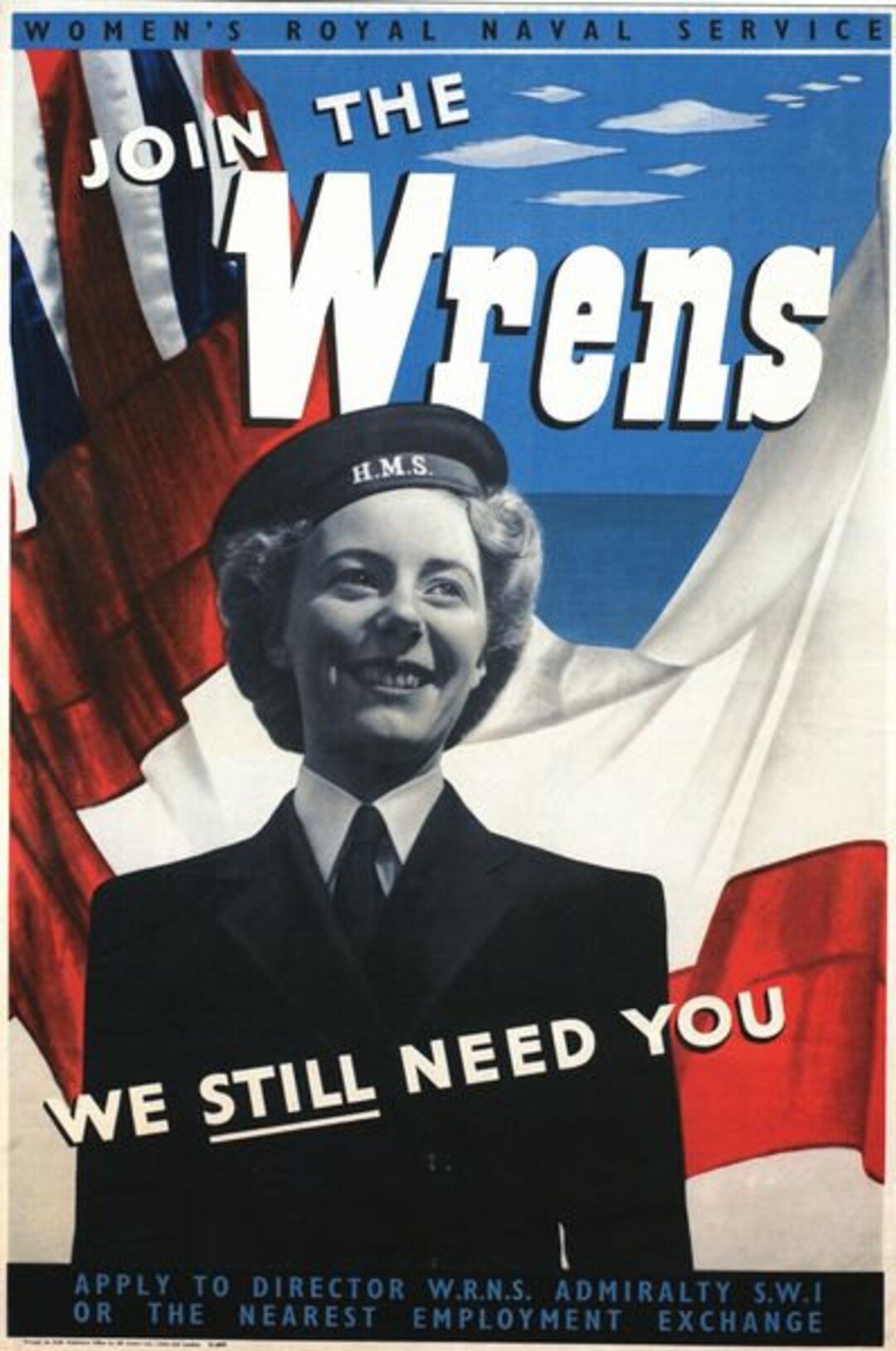 Vintage WW2 Womens Royal Navy Wrens Recruitment Poster A3/A2/A1 Print ...
