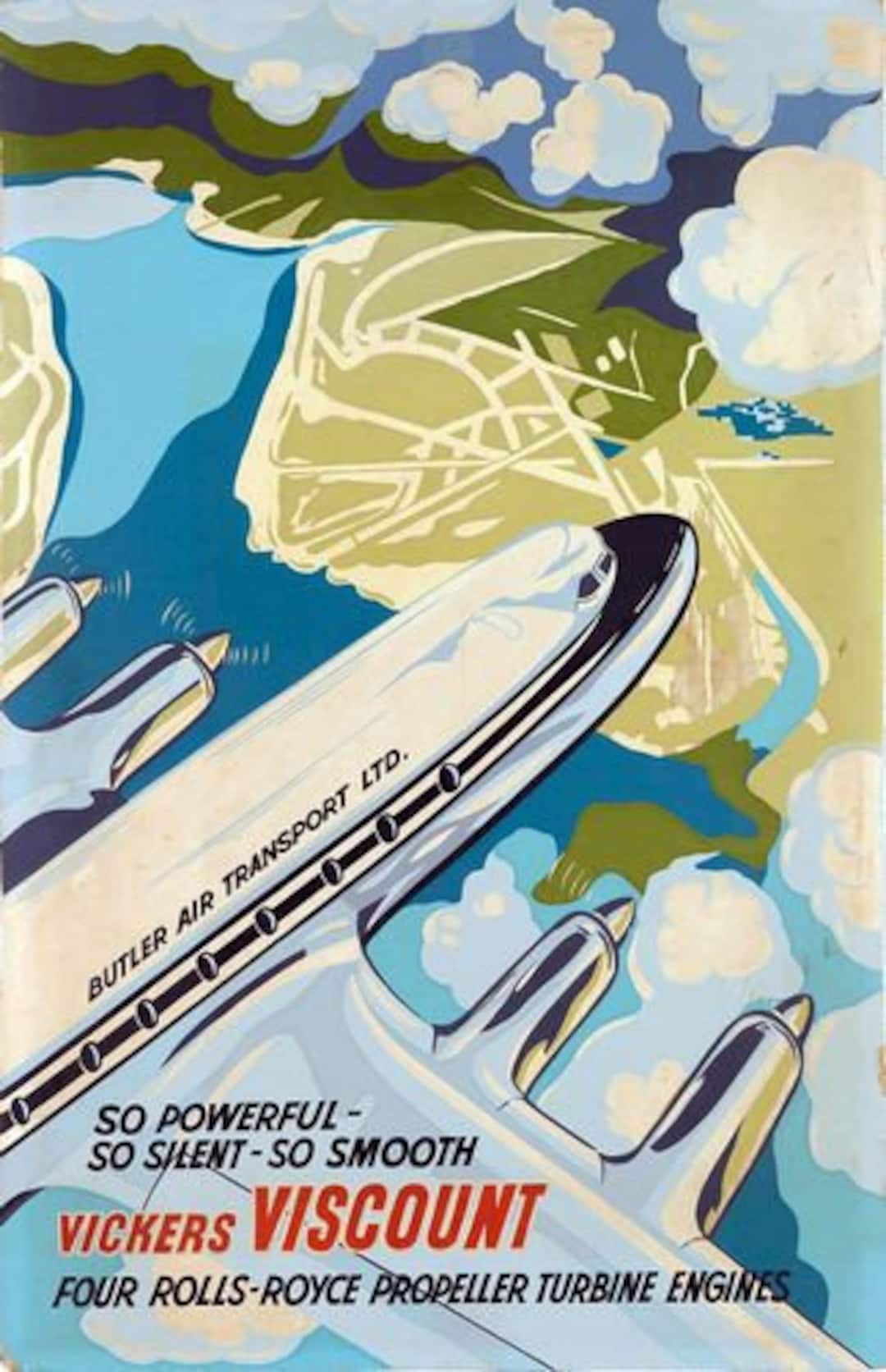 Vintage Vickers Viscount 1950's Aviation Poster A3 Print - Etsy
