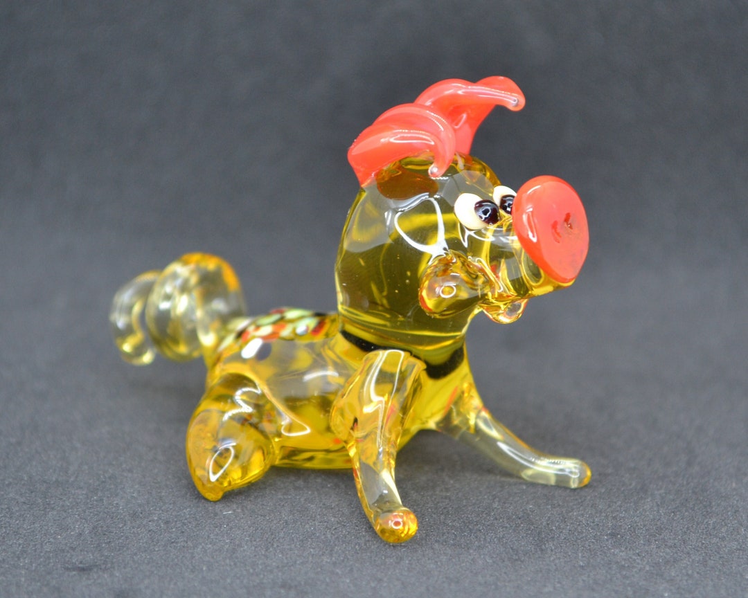 Yellow Glass Pig Figurine - Art Glass Pig Sculpture - Collectible Glass ...