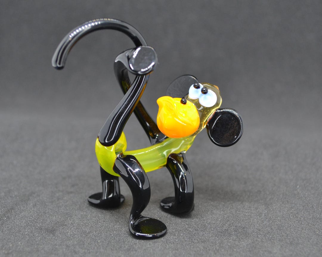 Glass Monkey Statue - Blown Glass Monkey Figurine - Yellow Monkey ...