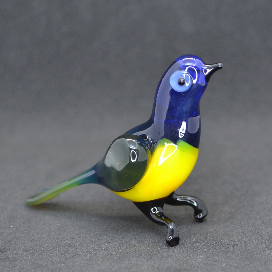 Glass Bird Figurine - Blue Glass Bird Sculpture - Collectible Glass ...