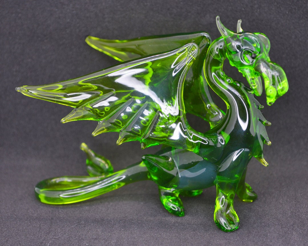 Green Glass Dragon Figurine - Blown Glass Dragon Statue - Decorative ...
