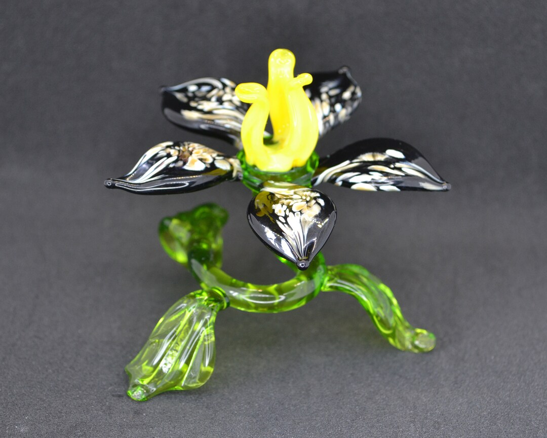 Black Glass Flower Stand - Black Glass Flower Statue - Glass Flower ...