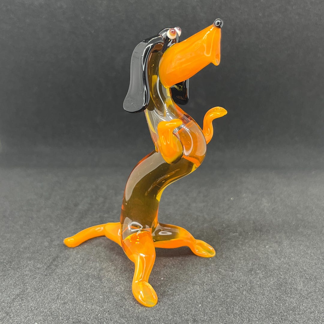 Yellow Glass Dog Sculpture - Collectible Glass Dog Statue - Blown Glass ...