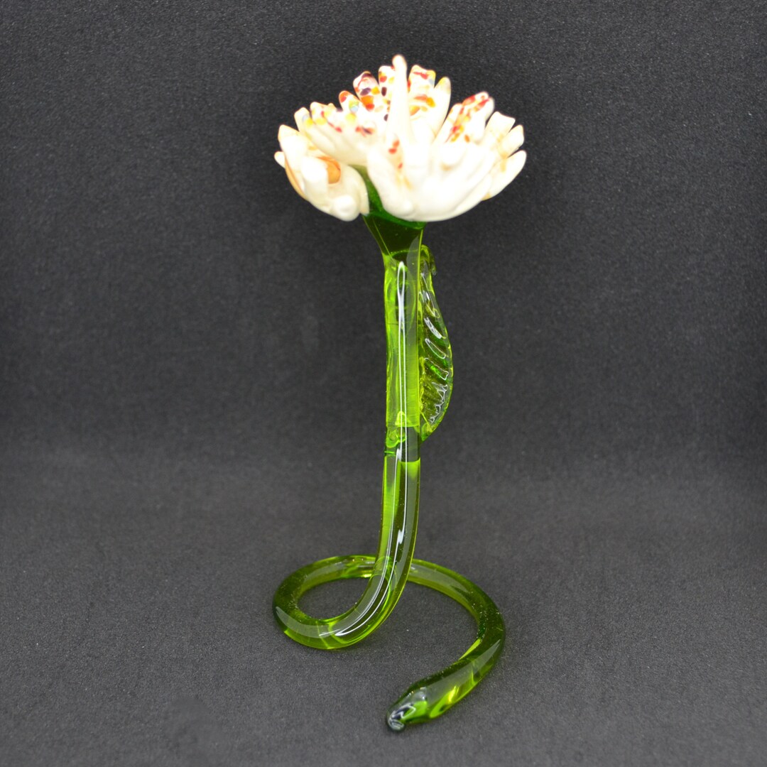 White Glass Flower Sculpture Blown Flower Gift for Lover Flower Gift ...