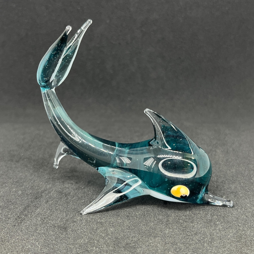 Blue Glass Dolphin Figurine: Ocean Decor Sculpture - Etsy