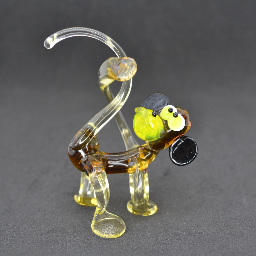 Glass Monkey Figurine - Brown Glass Monkey Statue - Glass Monkey ...
