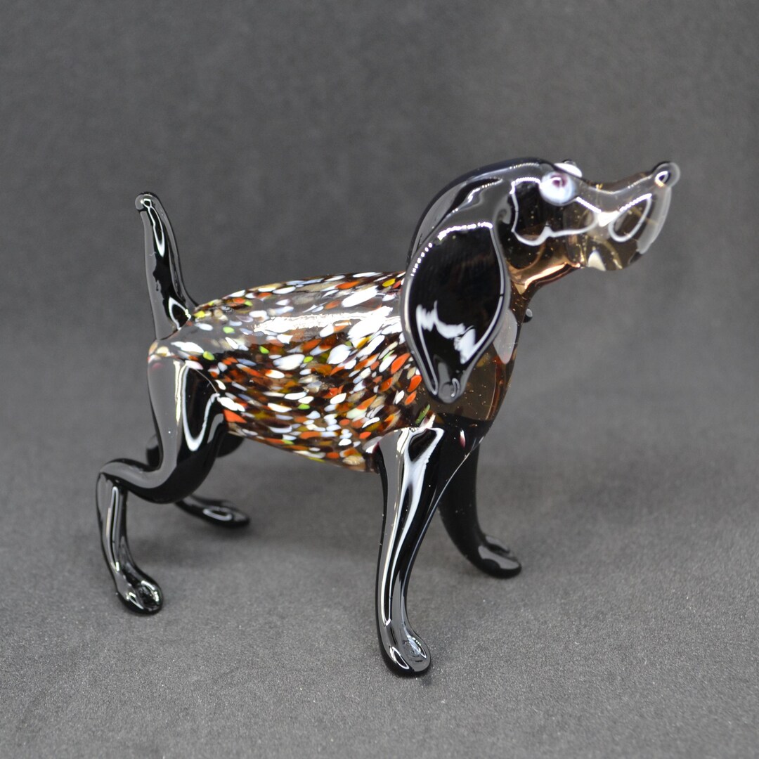 Black Glass Dog Sculpture - Blown Glass Dog Figurine - Collectible ...