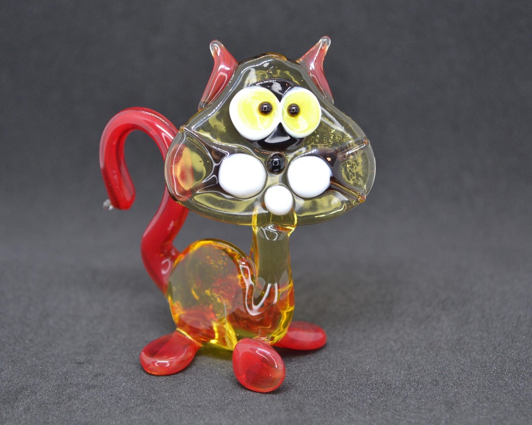 Red Glass Cat Figurine - Blown Glass Cat Figurines - Glass Animal ...