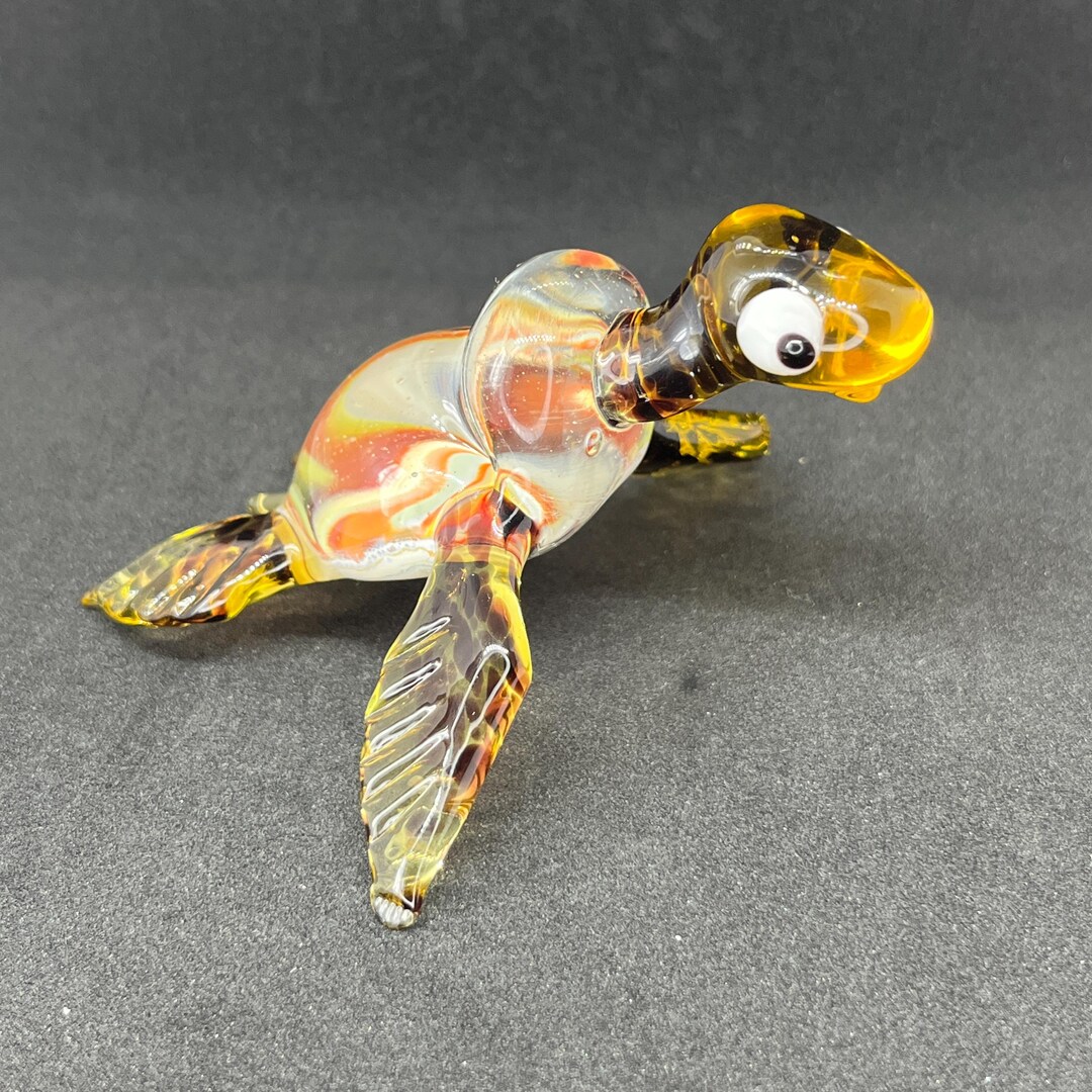 Glass Sea Turtle Sculpture - Blown Glass Turtle Figurine - Art Glass ...