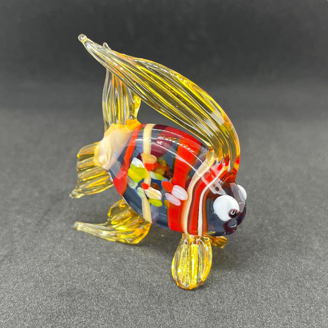 Blue Glass Fish Figurine - Blown Glass Fish Sculpture - Decorative ...
