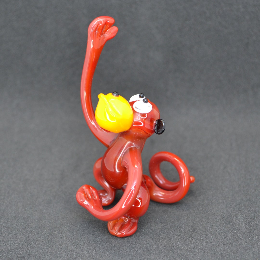 Blown Glass Monkey Figurine Red Monkey Sculpture Decoration - Etsy
