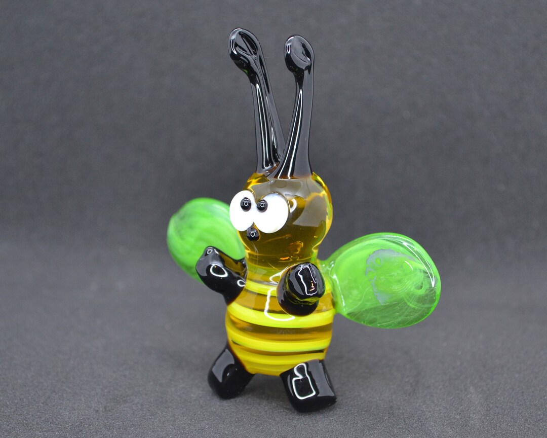 Green Glass Bee Figurine - Glass Bee Miniature Statue - Collectible Bee ...