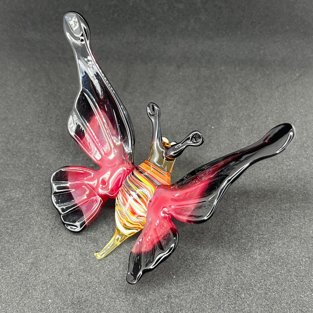 Red Glass Butterfly Figurine – Blown Glass Butterfly Sculpture – Glass ...