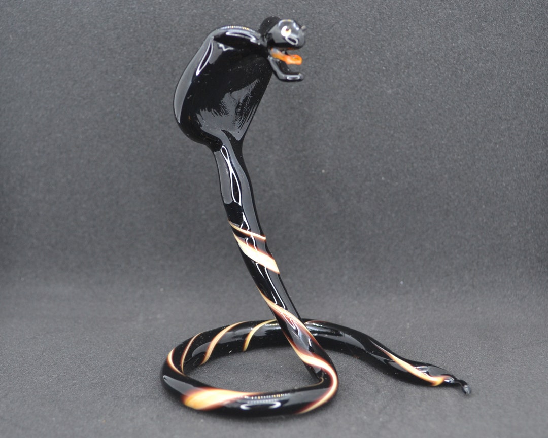 Black Glass Cobra Sculpture - Glass Snake Figurine - Collectible Glass ...