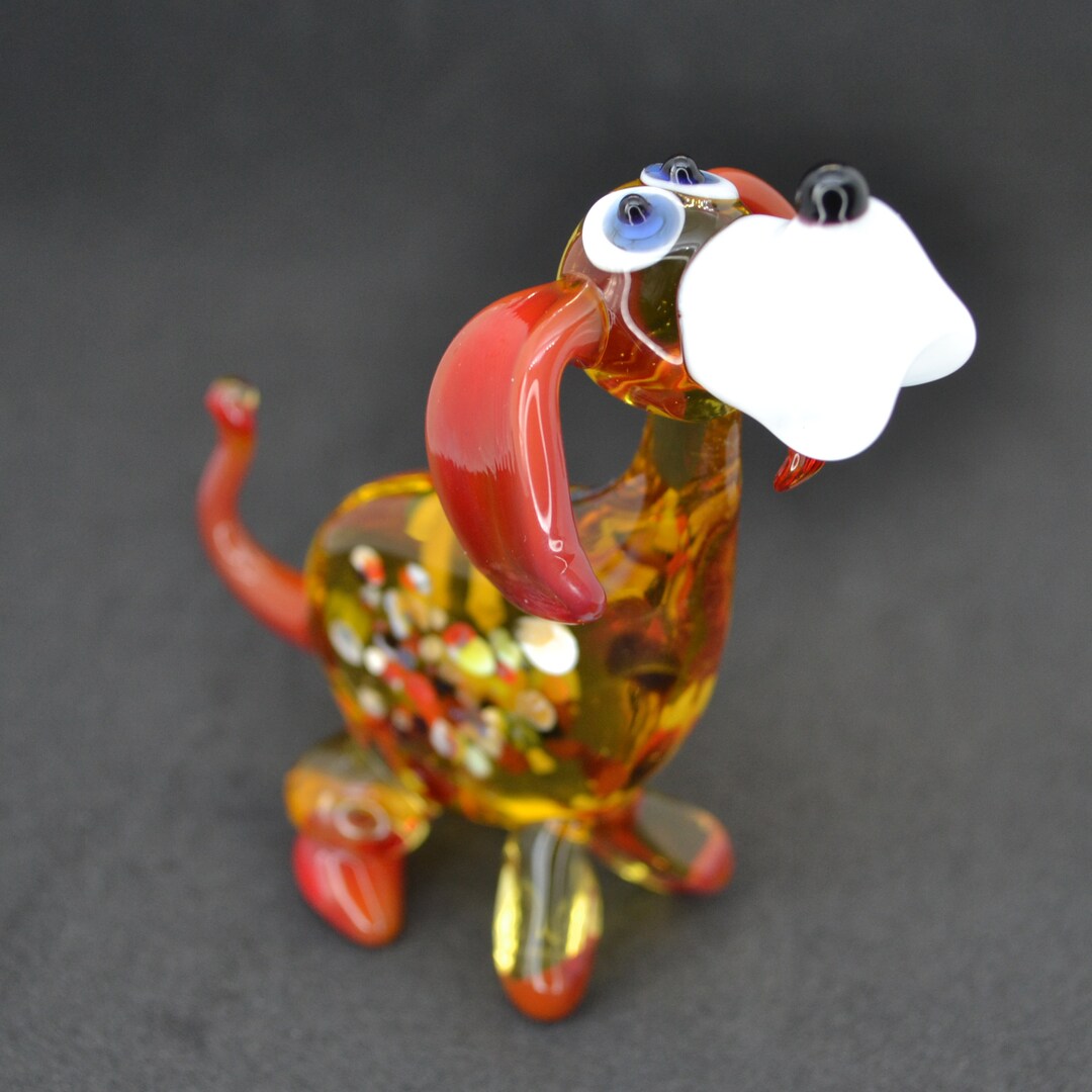 Handcrafted Glass Dog Figurine: Red & Yellow Blown Glass Art - Etsy