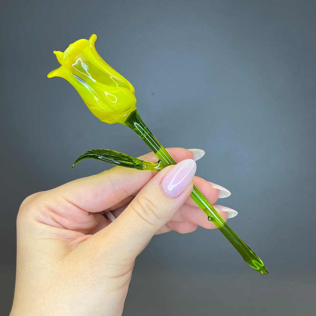 Yellow Glass Rose for Vase - Glass Rose Home Decor - Glass Flower Gift ...