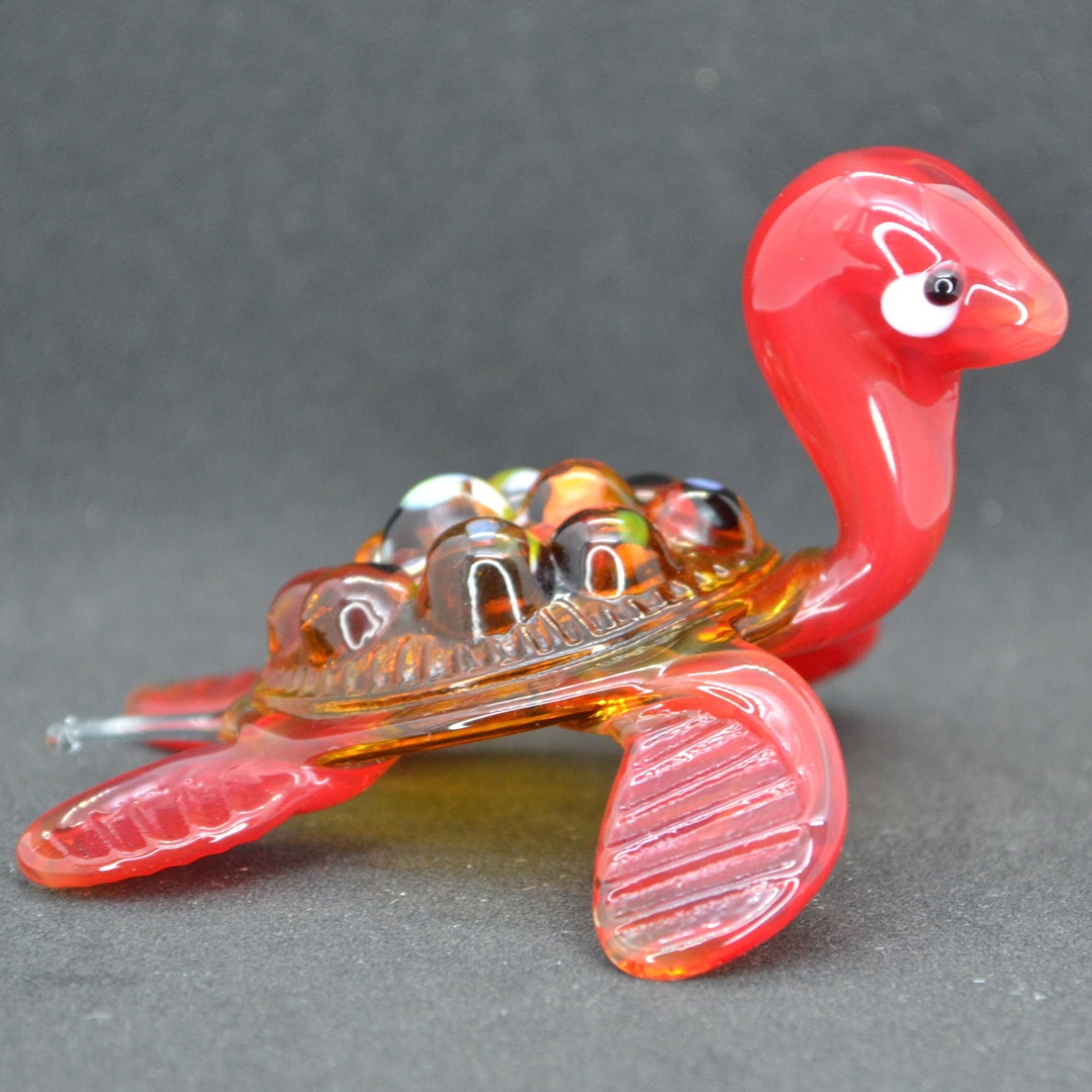 Red Glass Turtle Figurine - Blown Sea Turtle Sculpture - Art Glass ...