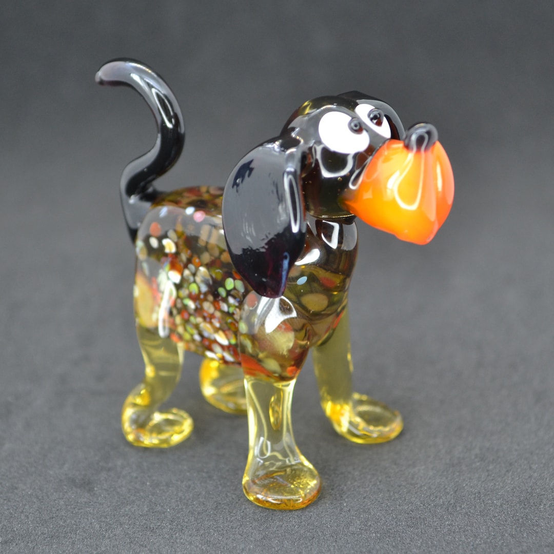 Collectible Glass Dog Statue - Blown Glass Dog Figurine - Yellow Glass ...