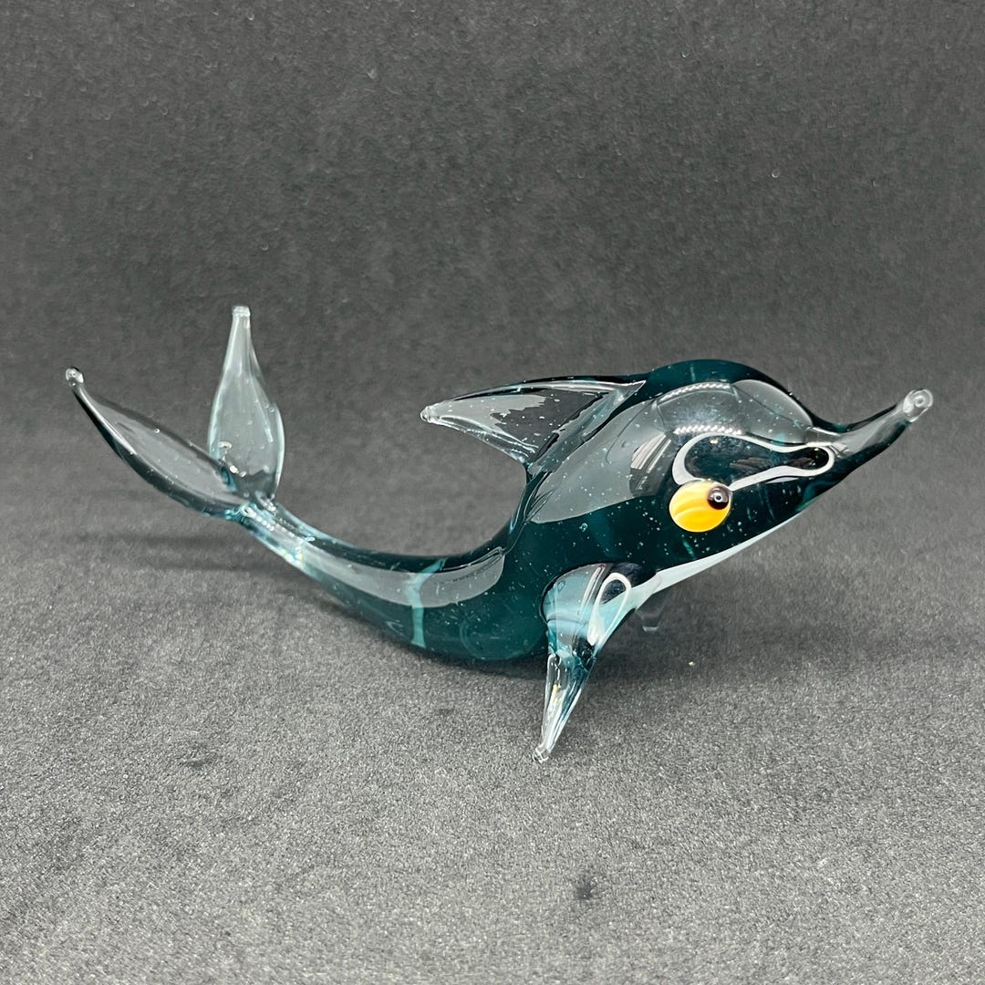 Glass Dolphin Figurine - Dolphin Decor for Home - Blue Glass Dolphin ...