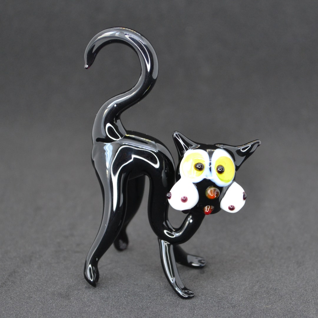 Glass Black Cat Figurine Murano Glass Cat Figurine Cat Gifts for Cat ...