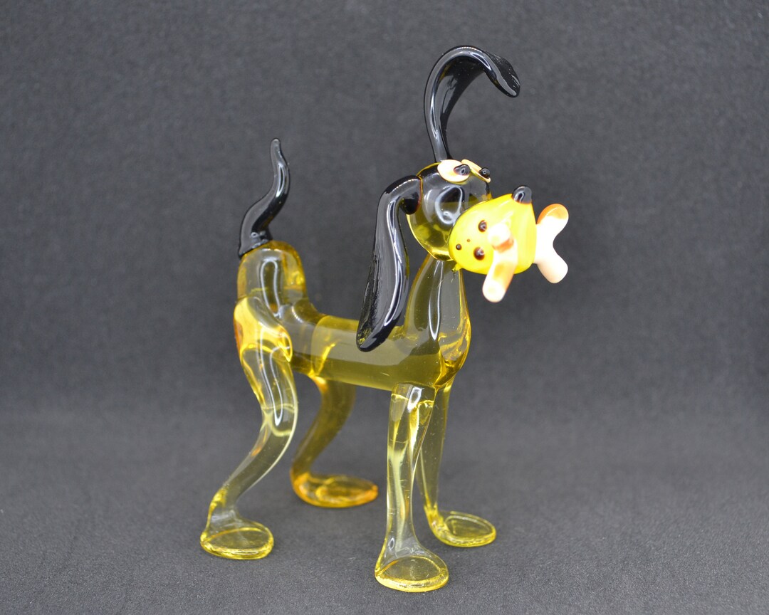 Glass Dog With Bone Sculpture - Glass Dog Miniature - Collectible Glass ...