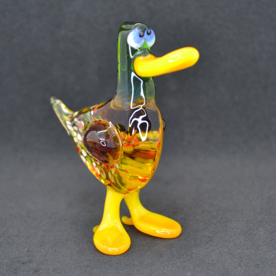 Glass Duck Figurine - Yellow Duck Glass Ornament - Glass Duck Statue ...