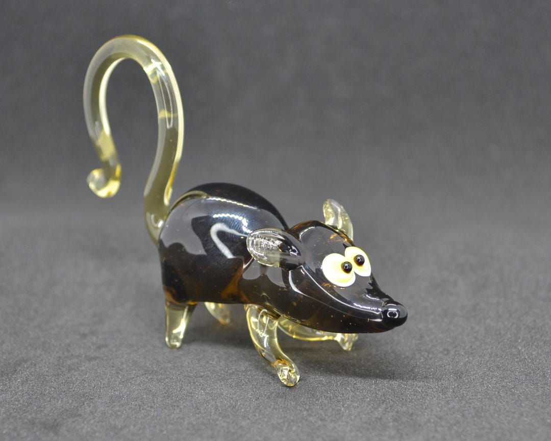 Blown Glass Mouse Sculpture - Grey Glass Mouse Figurine - Collectible ...