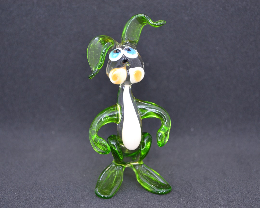 Decorative Glass Bunny Sculpture Green Glass Rabbit Figurine Handmade ...