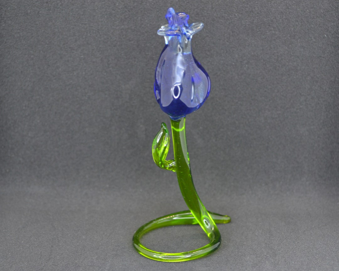 Blue Glass Rose Flower - Glass Rose Anniversary Decor - Glass Rose ...