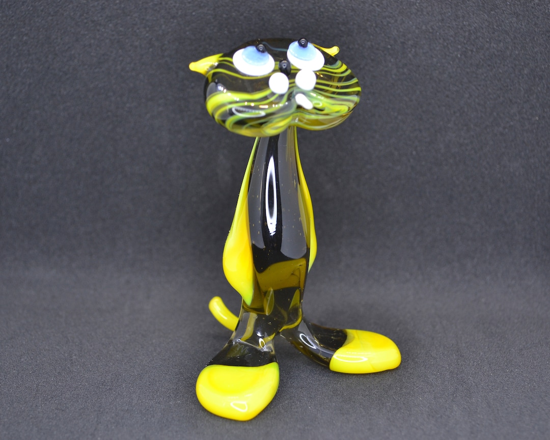 Glass Black Cat Figurine Glass Kitten Figurine Glass Cat Statue Murano ...