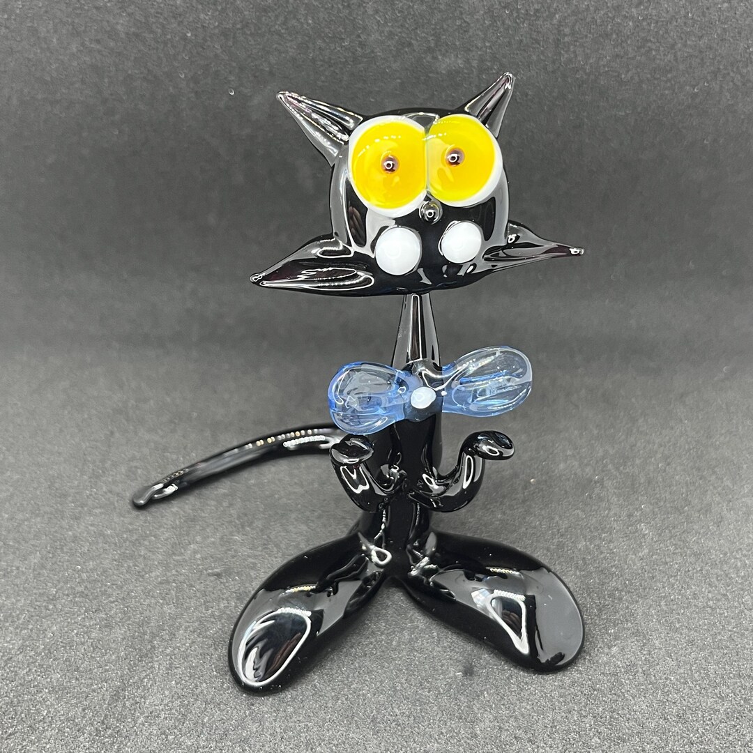 Glass Black Cat Figurine - Glass Kitten Figurine - Glass Cat Statue ...