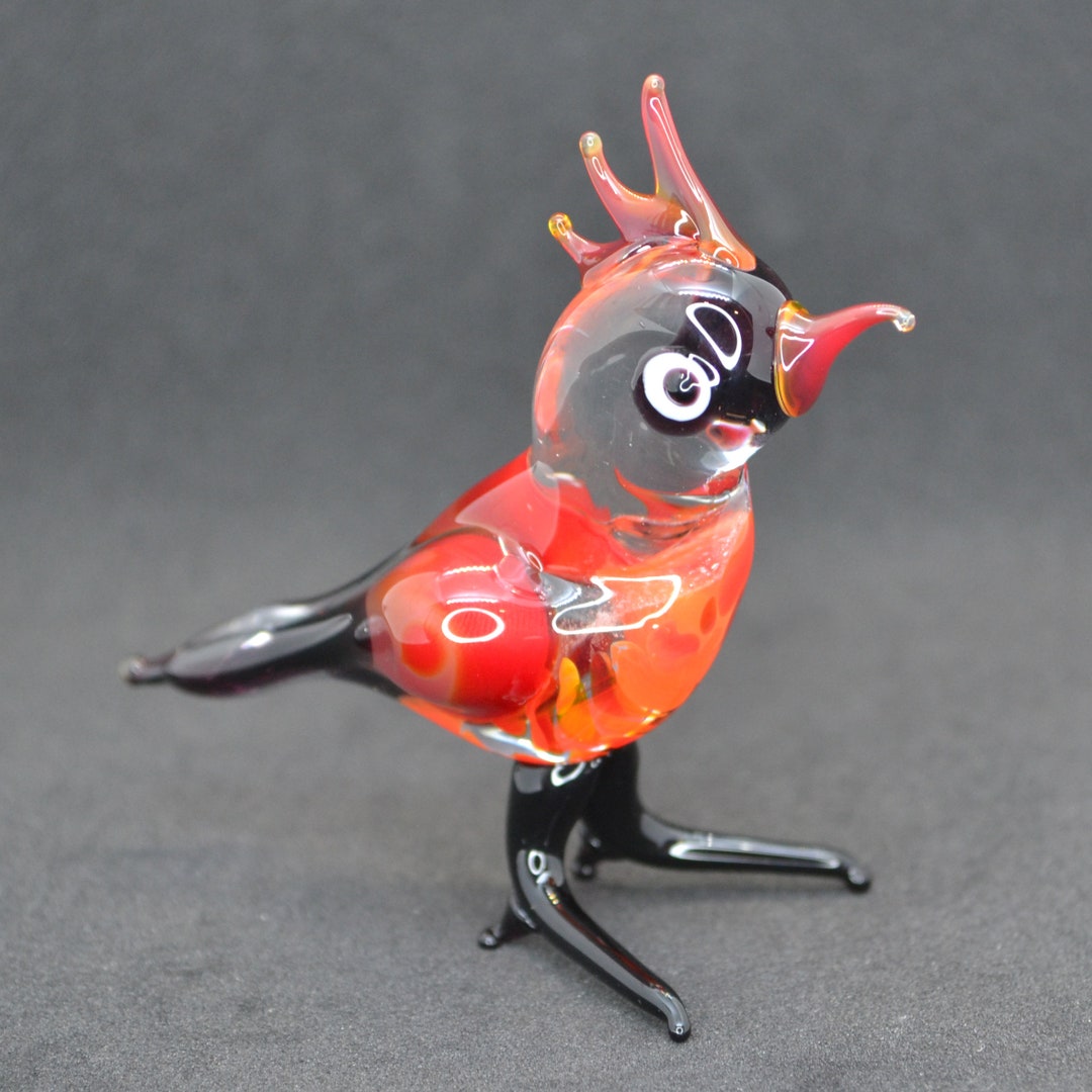 Red Glass Bird Figurine - Small Glass Bird Paperweight Statue - Glass ...