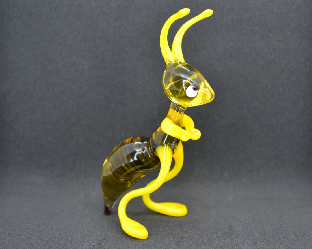 Yellow Glass Ant Figurine - Blown Glass Ant Sculpture - Collectible Ant ...