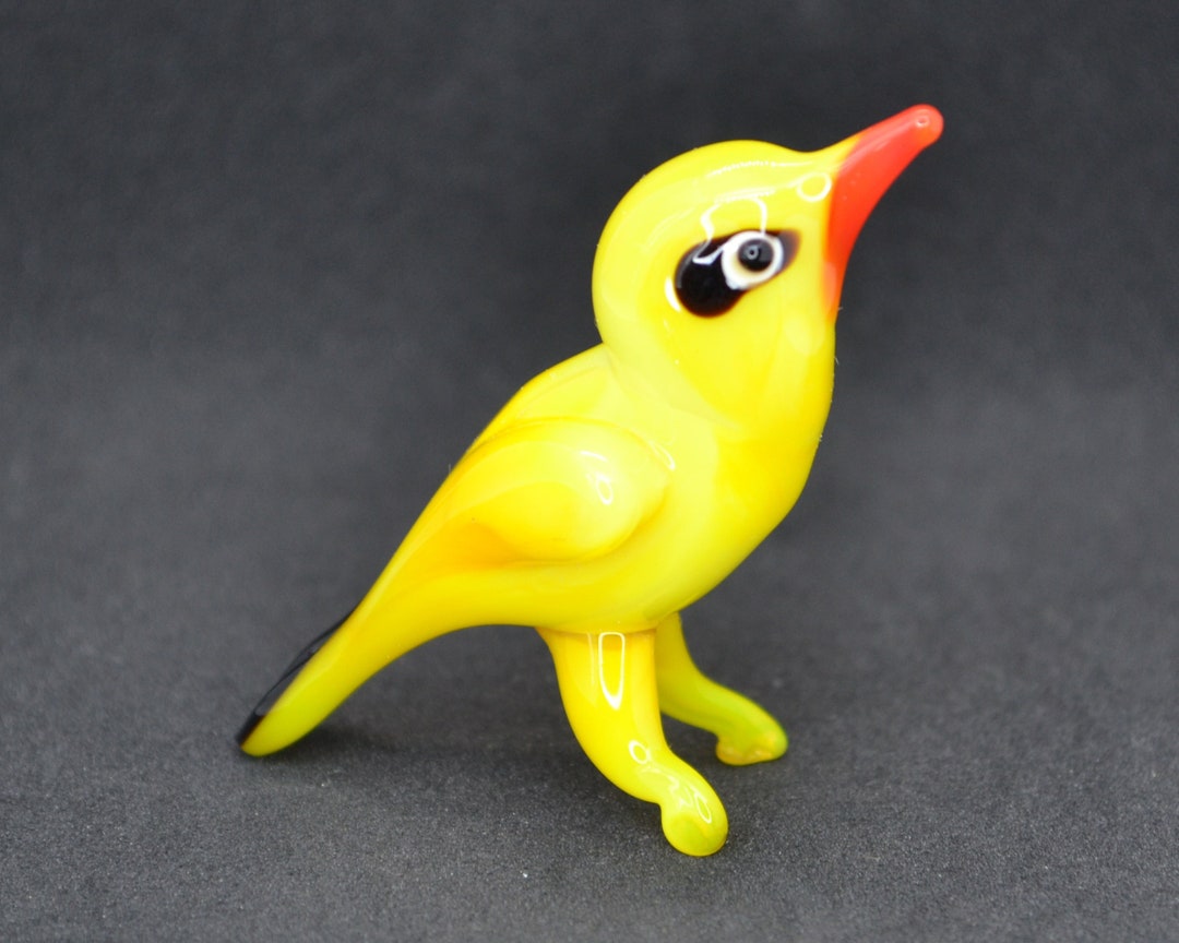 Yellow Glass Bird Figurine - Glass Bird Paperweight Statue - Glass Bird ...