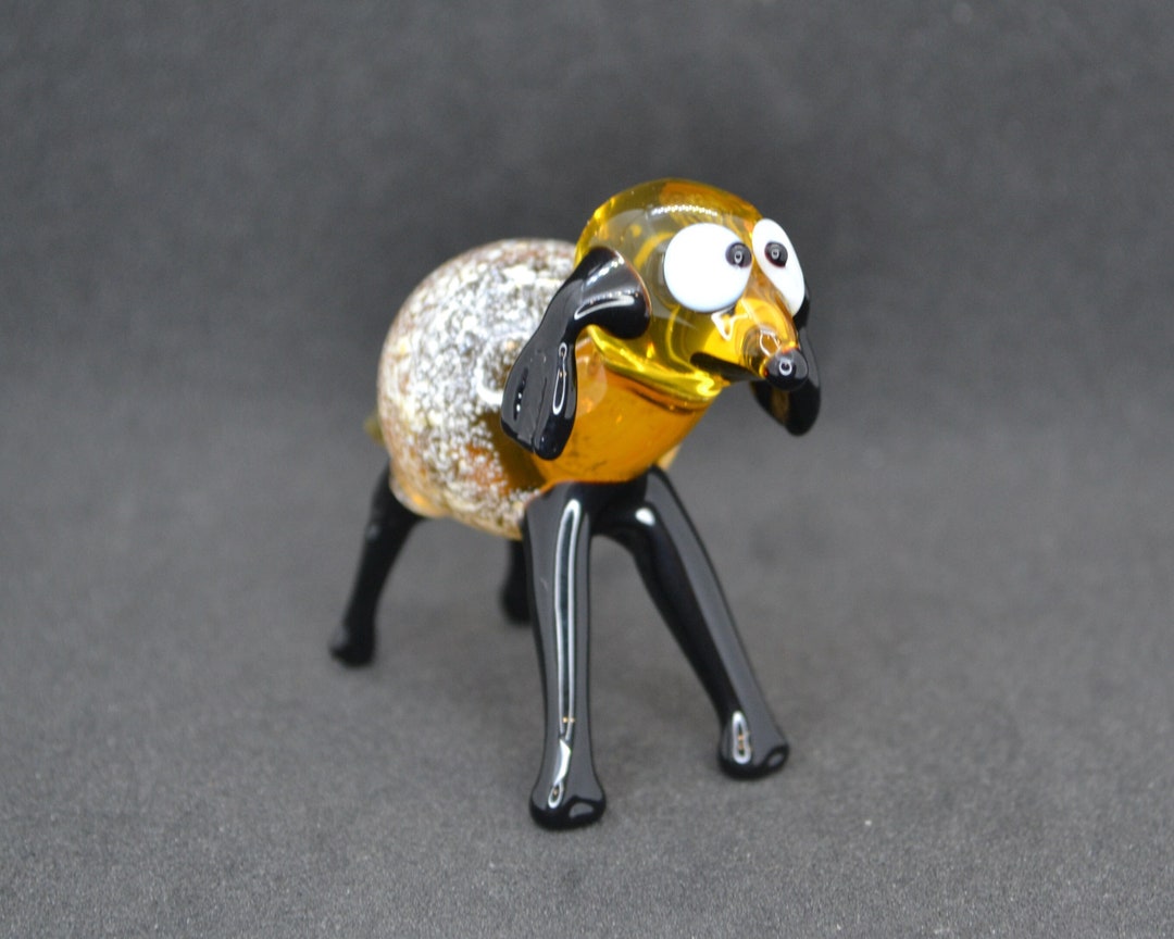 Blown Glass Sheep Figurine: Yellow Glass Farm Sculpture - Etsy