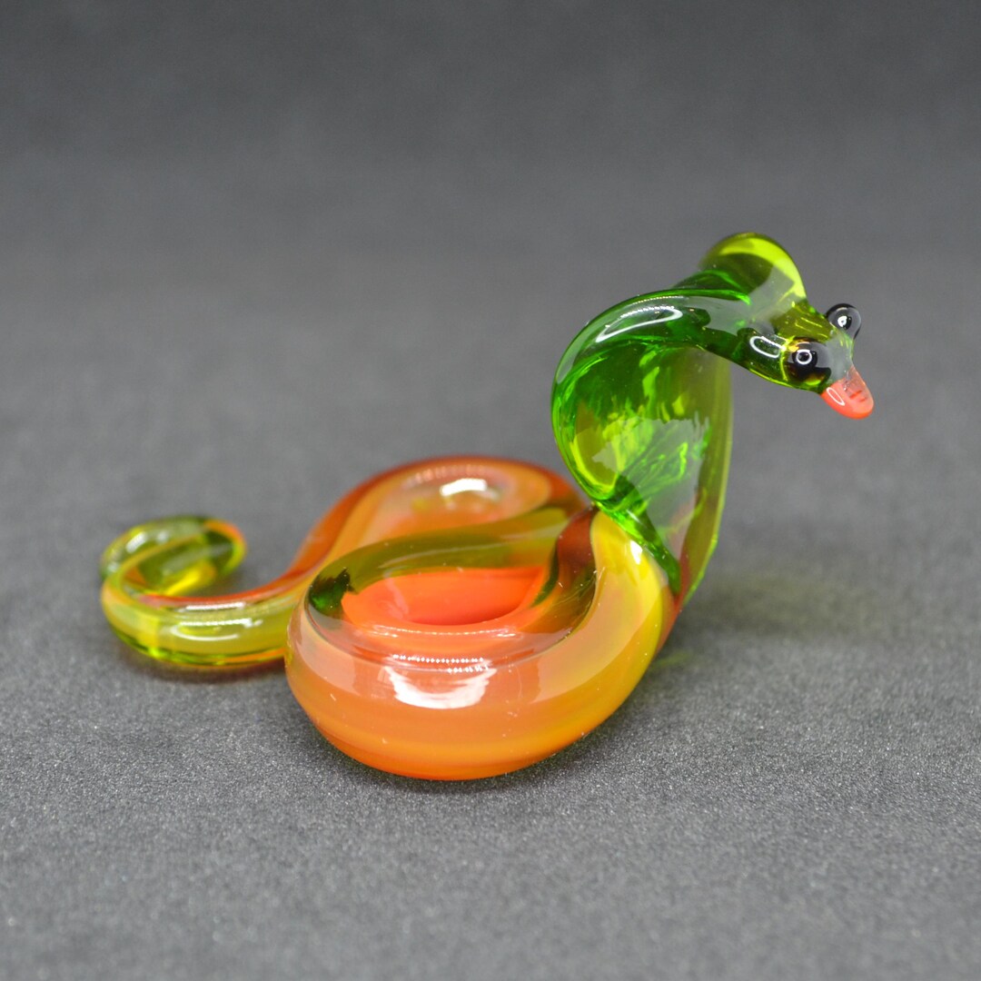 Glass Snake Figurine - Glass Snake Statue - Green Glass Cobra Sculpture ...
