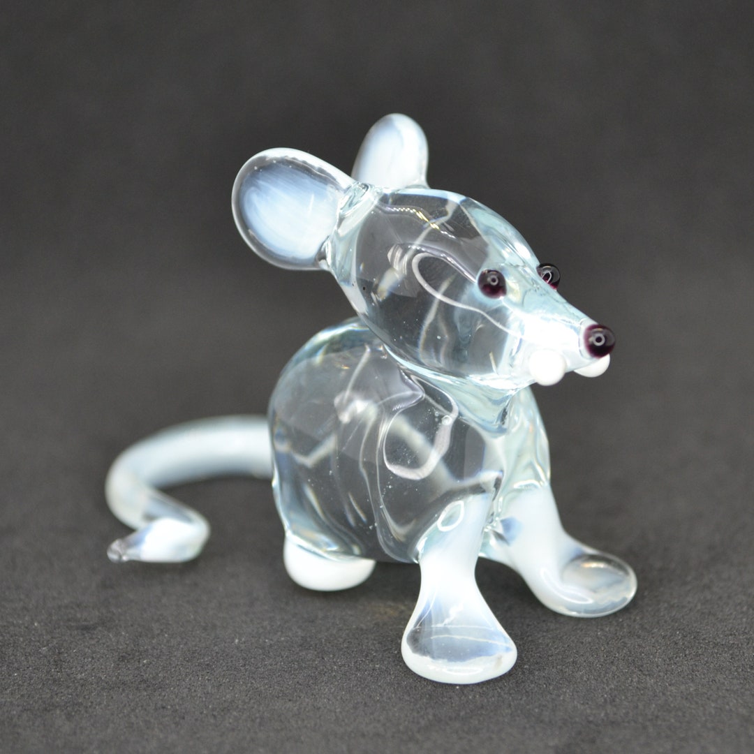 Small Glass Rat Statue - White Glass Rat Ornament - Glass Rat Figurine ...