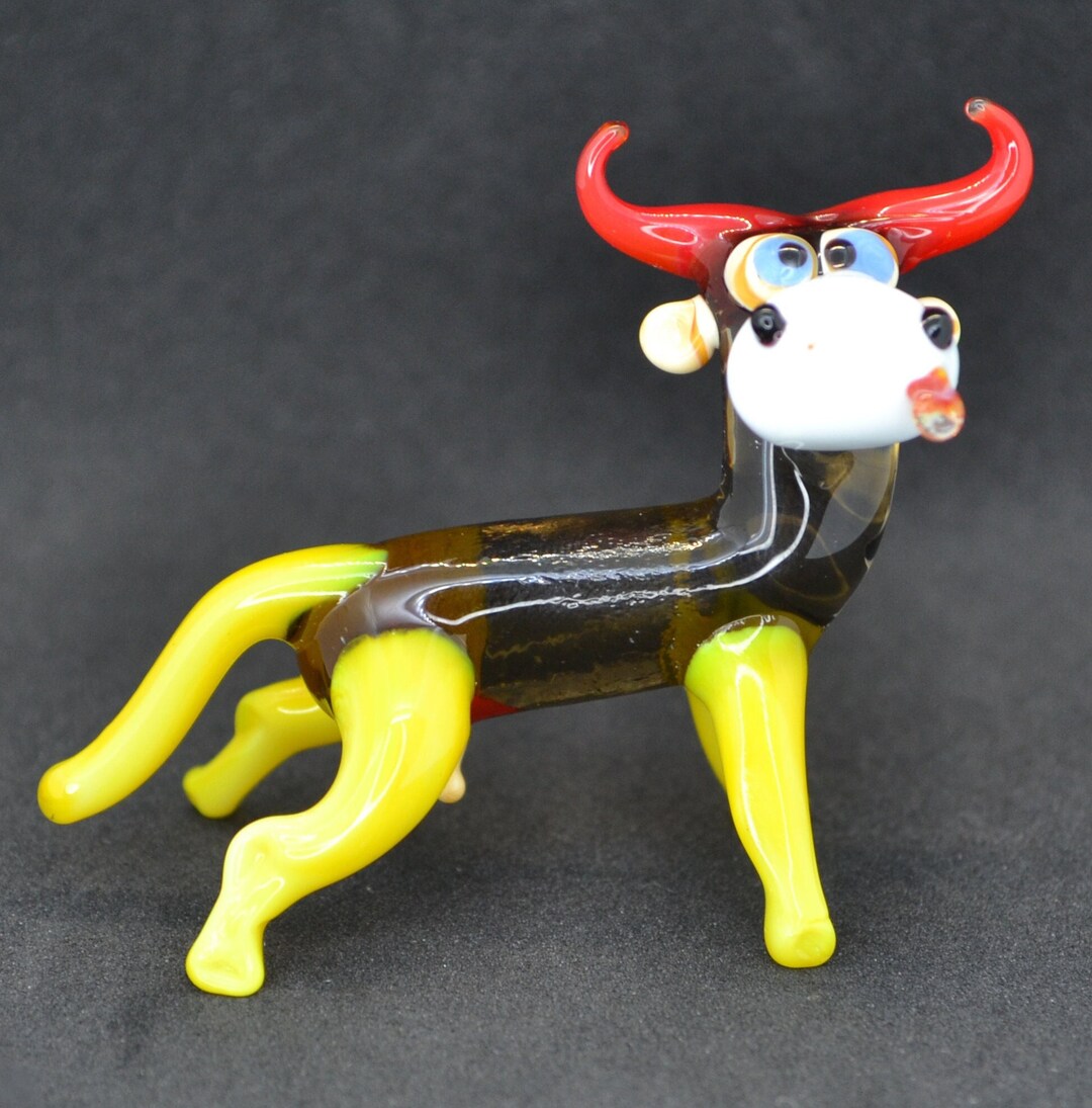 Collectible Cow Statue - Small Glass Cow Figurine - Yellow Glass Cow ...